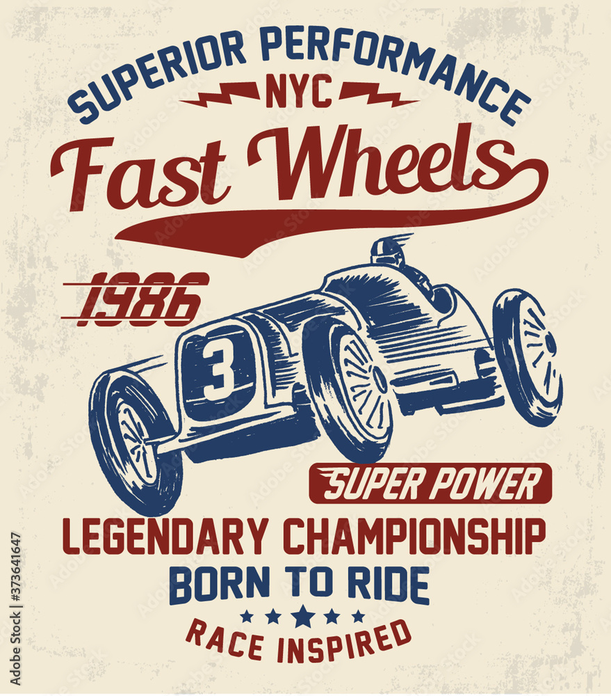 Vector vintage sport racing car, T-shirt Graphics, Vintage typography ...