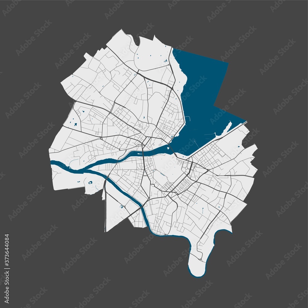 Geneva map. Detailed map of Geneva city poster with streets, water ...
