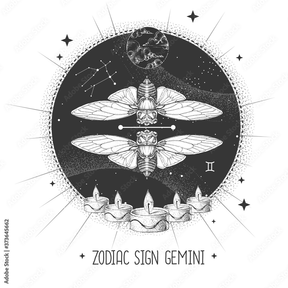Modern magic witchcraft card with astrology Gemini zodiac sign ...