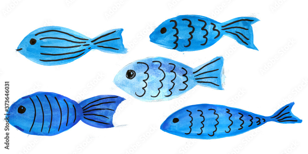 5 Set Fish Watercolor Clipart Hand Drawn Doodle Sea Animal Stock Vector ...