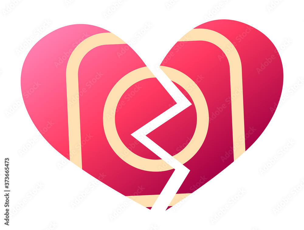 Red heartbreak sign, broken heart symbol of unhappy love or divorce ...