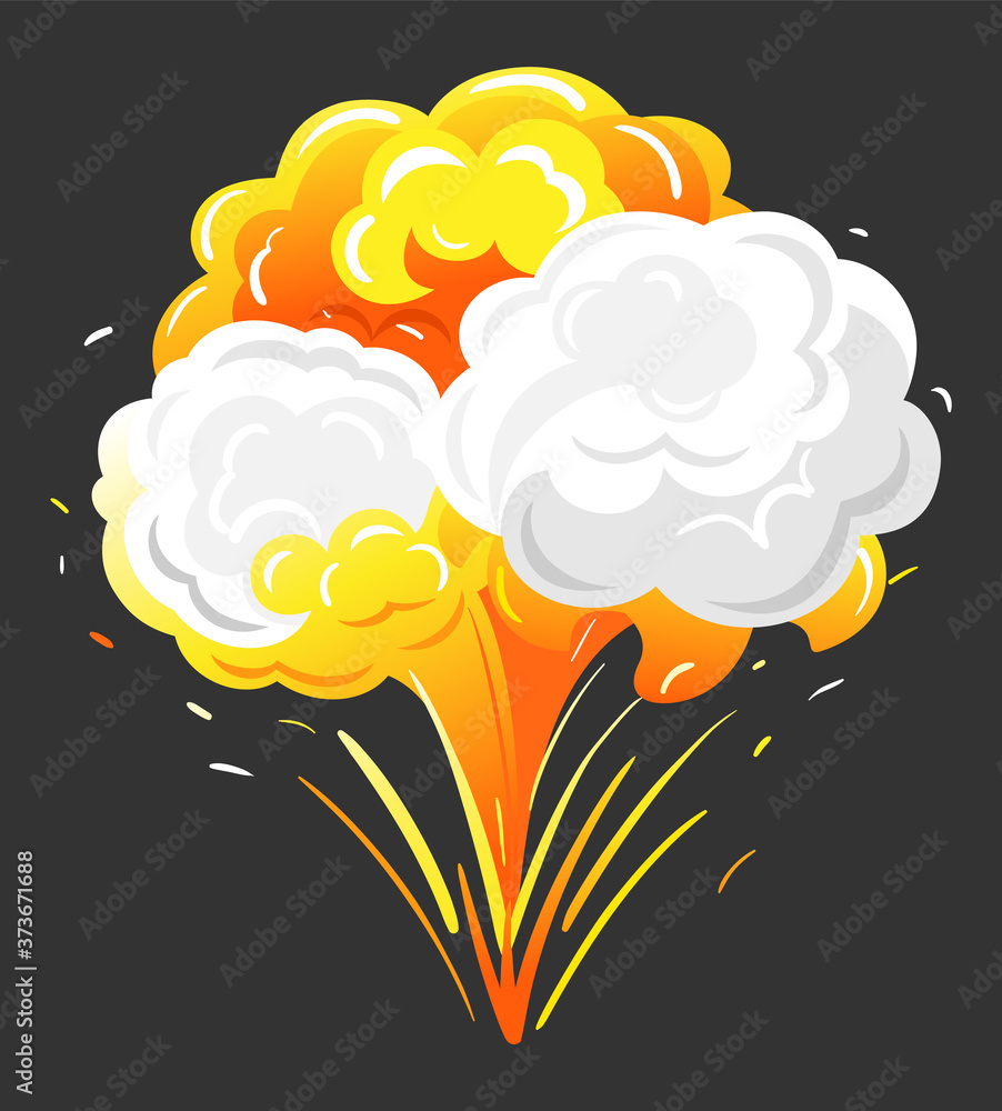 Big explosion with orange and grey clouds of fire and dust. Isolated ...