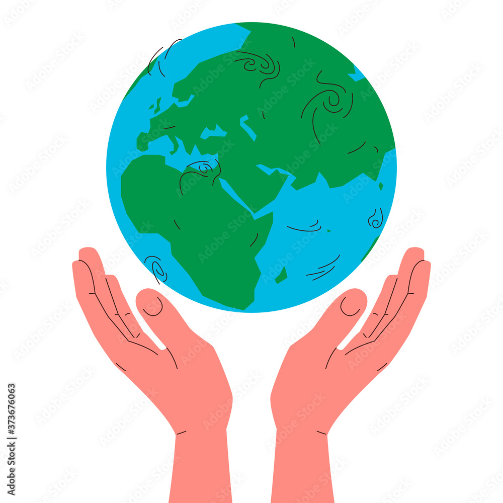 Earth globe in hands. Vector concept illustration of blue and green ...