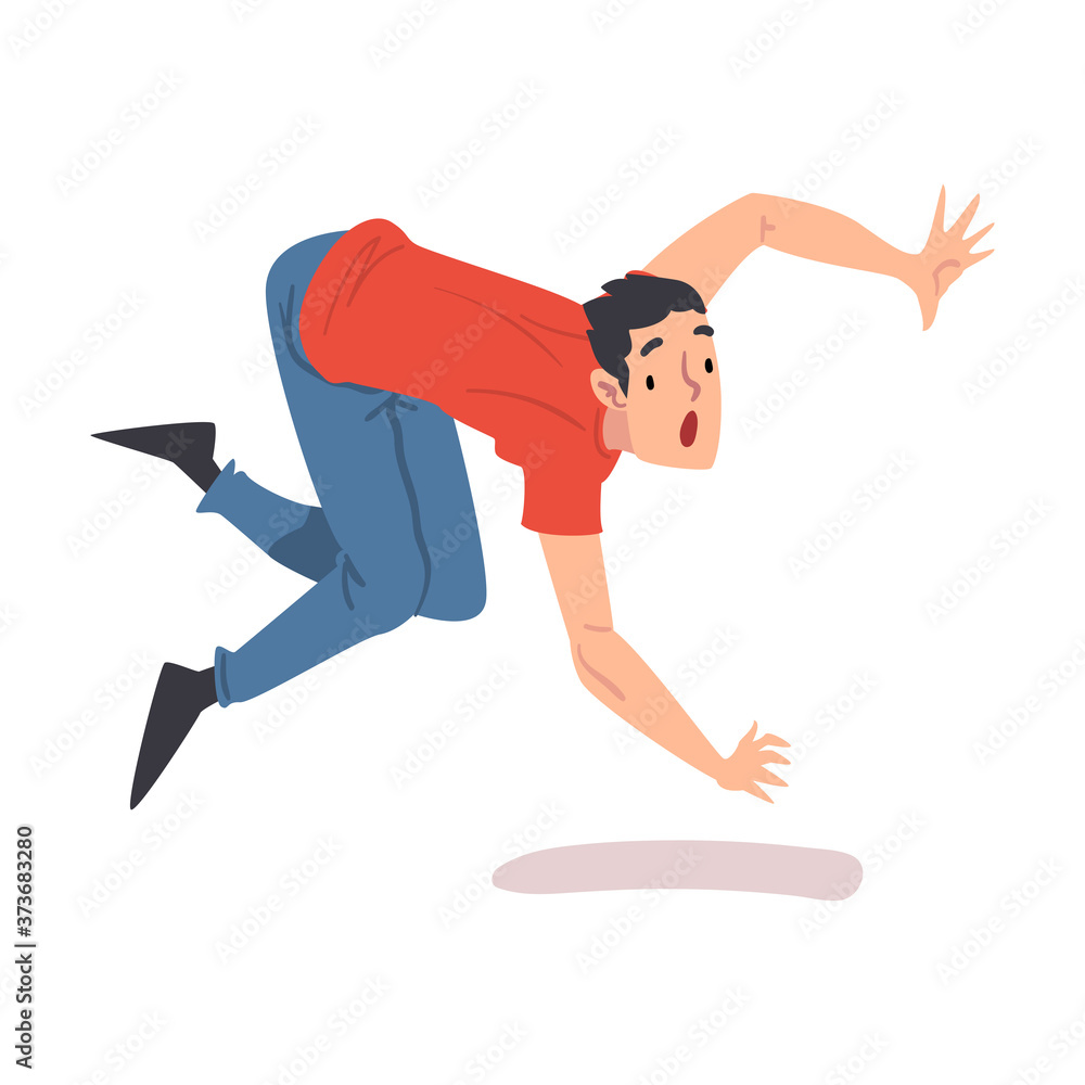 Shocked Man Falling Down Forward, Accident, Pain and Injury Cartoon ...