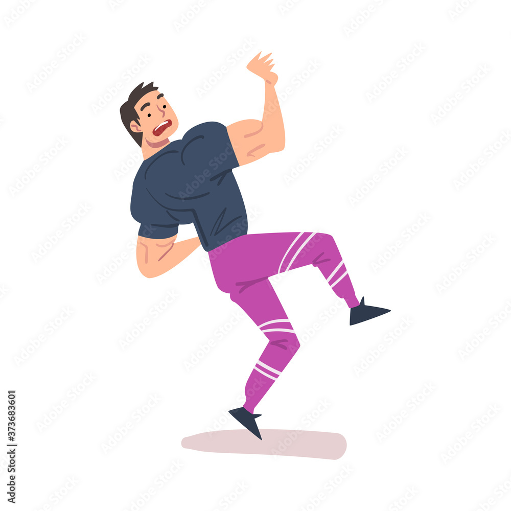 Young Man Slipped and Lost Balance, Guy Falling Down Backwards on Floor ...