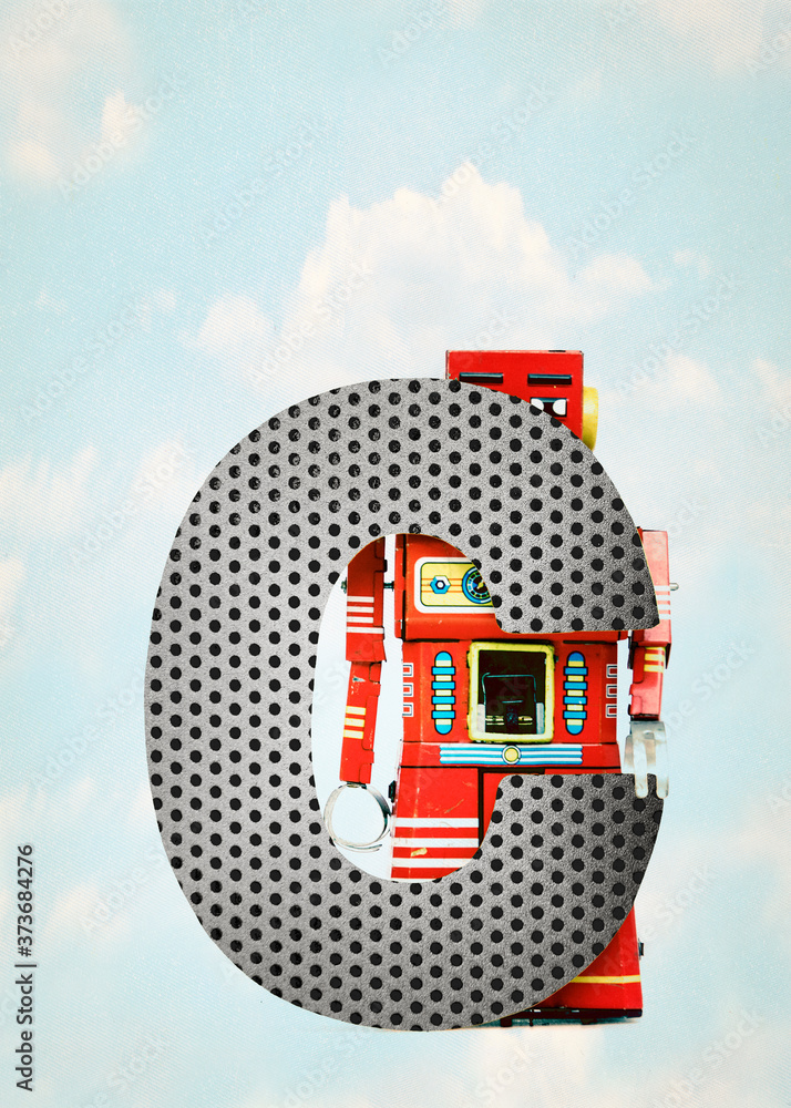 big letter C retro robot poster ilustração do Stock | Adobe Stock