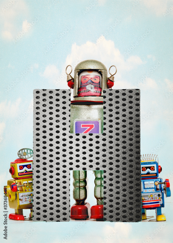big letter H retro robot poster Stock Illustration | Adobe Stock
