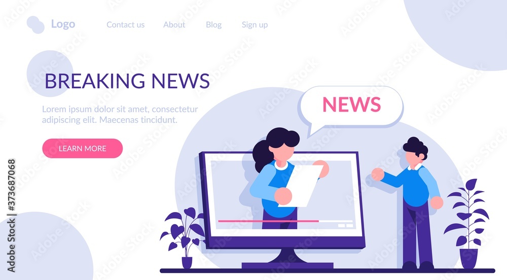 Video news concept. The TV presenter talks about the current news. Man ...