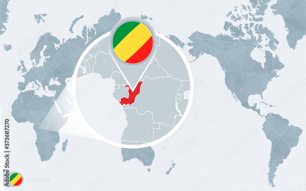 Pacific Centered World map with magnified Congo. Flag and map of Congo ...