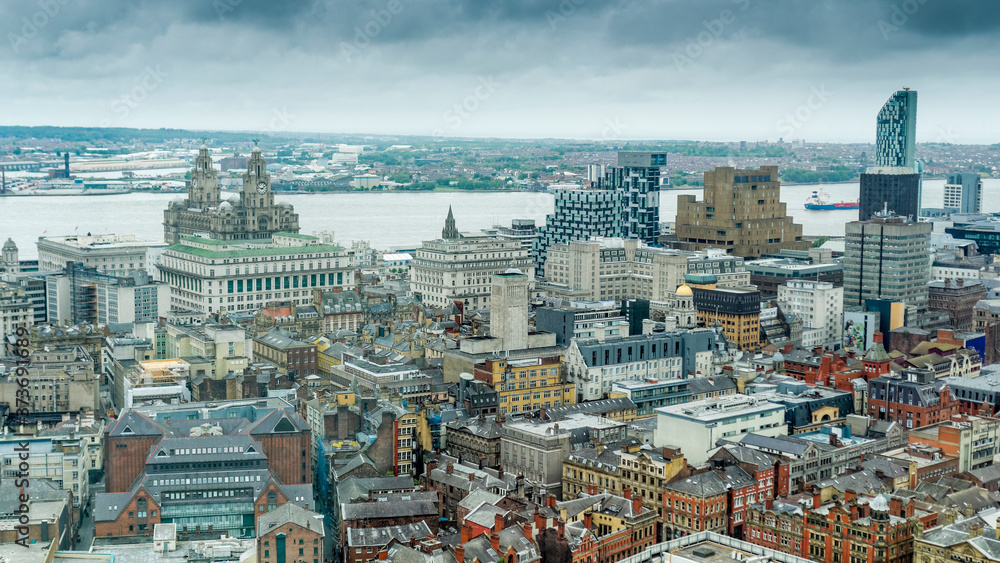 Liverpool, England - May 28, 2017: Aerial skyline view of Liverpool ...