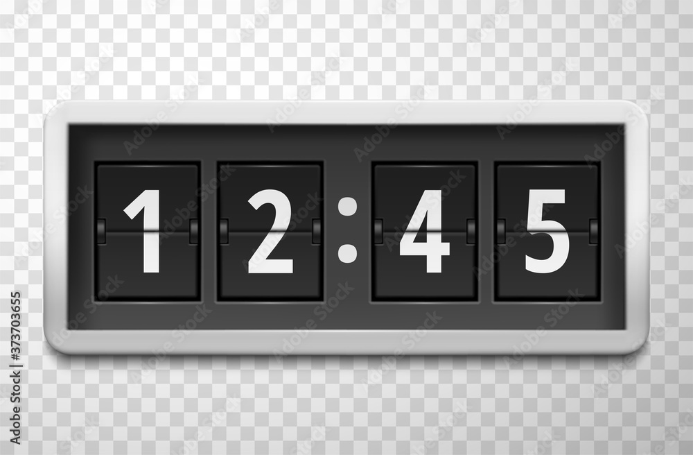 Flip clock realistic icon. Electromechanical split-flap display showing ...