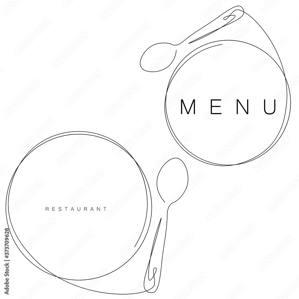 Menu background, spoon and plate line drawing vector illustration Stock ...