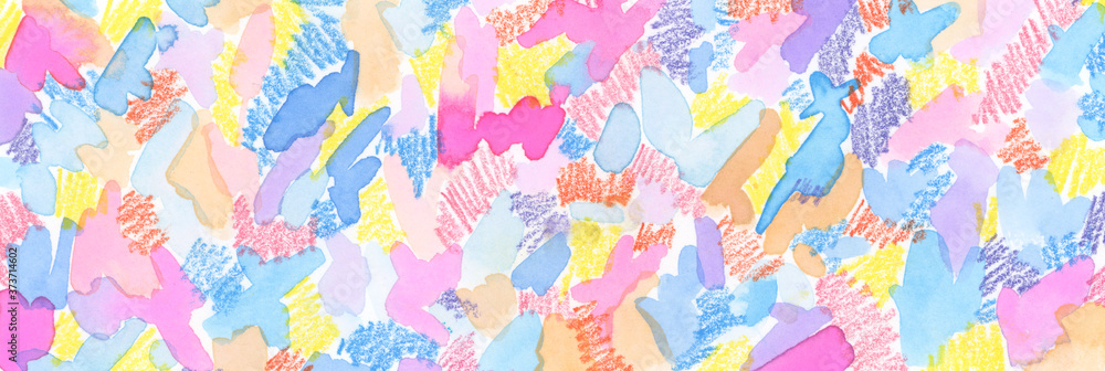 Abstract watercolor and pencil smear blot painting. Color long ...