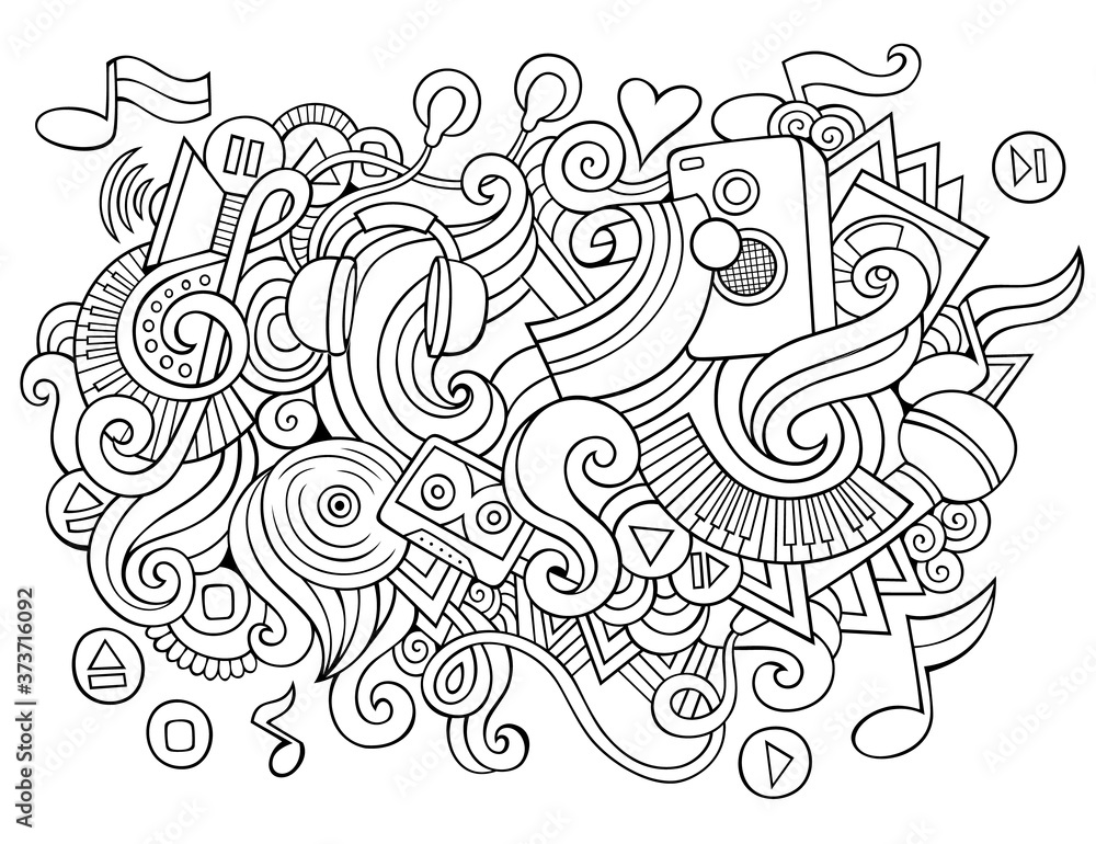 Music hand drawn cartoon doodles illustration. Funny media design Stock ...