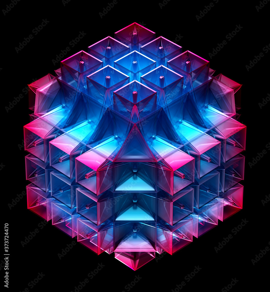 3d render of abstract art of surreal cyber fractal symmetry matte glass ...
