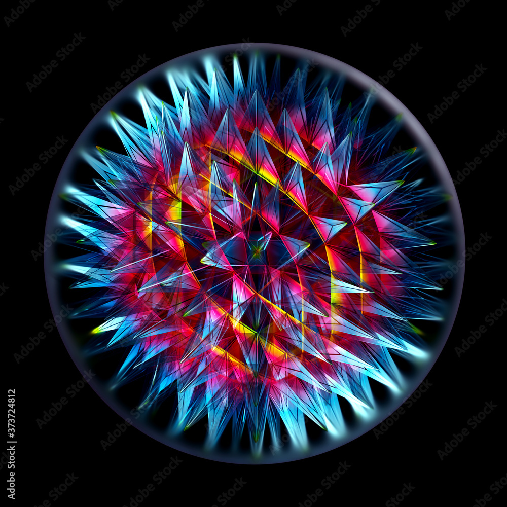 3d render of abstract art of surreal 3d glass ball with alien fractal ...