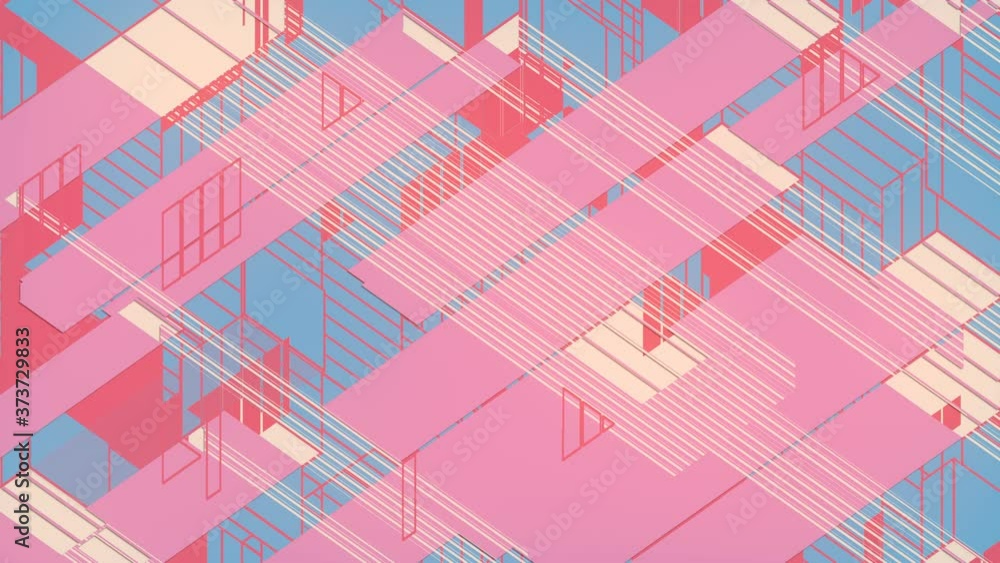 Isometric background with moving rectangular shapes. 3d render loop ...