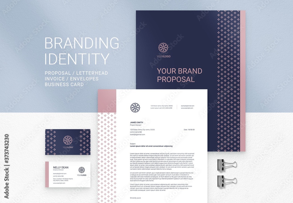 Branding Stationery Suite with Floral Logo and Minimal Style Stock ...