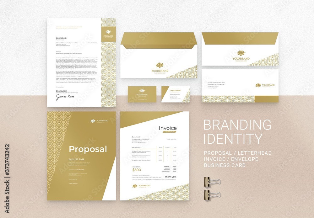 Art Deco Branding Stationery Suite Layout with Yellow Accents Stock ...