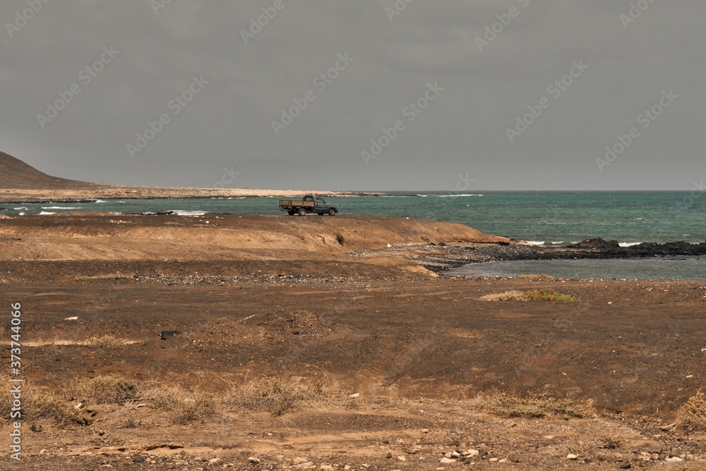 Stony desert (pyroclastic rubble) on the island of Sal (Cape Verde ...