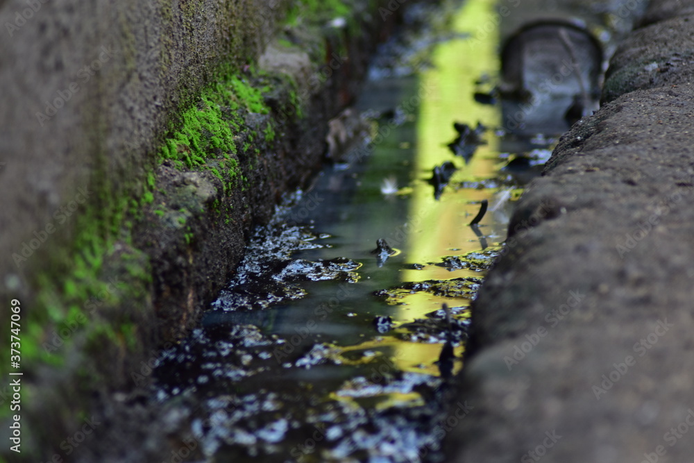 Ditches or sewers by the side of the road to drain water dirty and ...