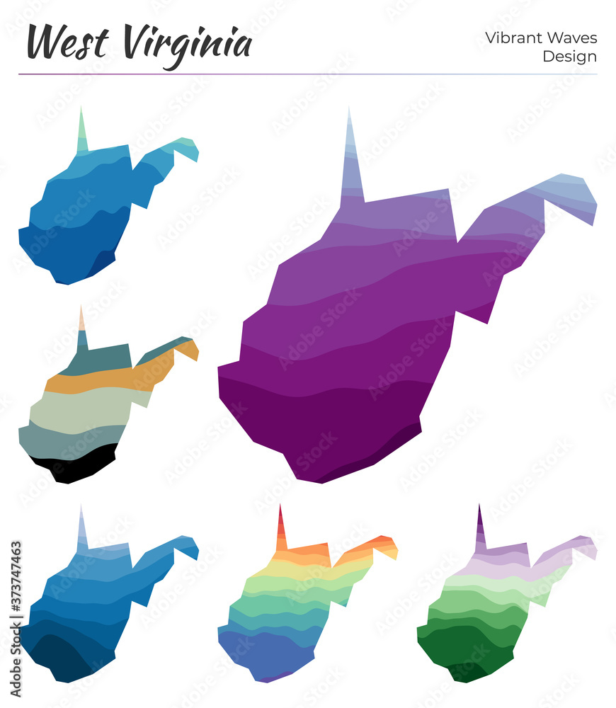 Set of vector maps of West Virginia. Vibrant waves design. Bright map ...