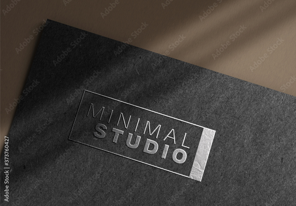 Embossed Silver Logo Mockup on Dark Paper Stock Template | Adobe Stock