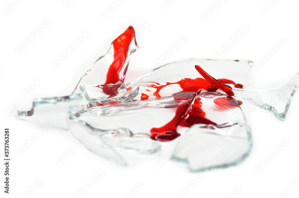 broken glass shards with blood on white background Stock Photo | Adobe ...