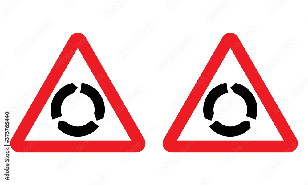 Roundabout warning traffic sign. Vector illustration of traffic circle ...