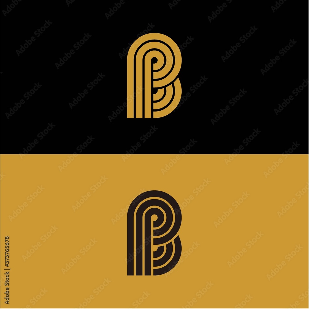 Initial B letter monogram linear pattern, gold and black parallel lines ...