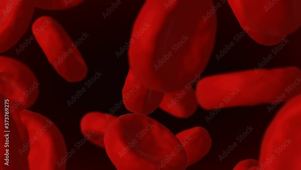 Sick Red blood cells in an artery - 3D animation. Flow inside body ...