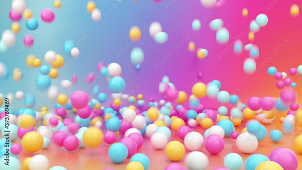 3d rendering of assorted colorful balls falling down, bouncing and ...