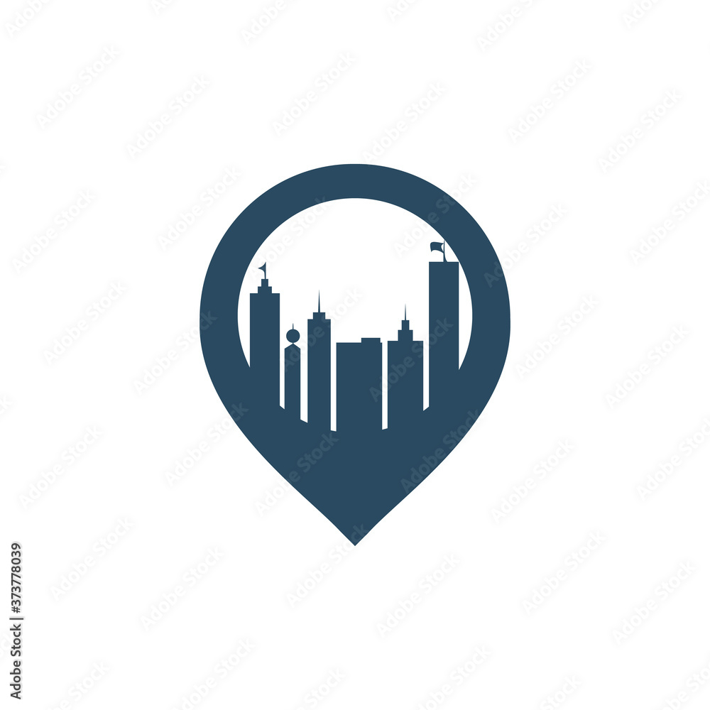 Building pin vector logo design. City located vector logo concept ...