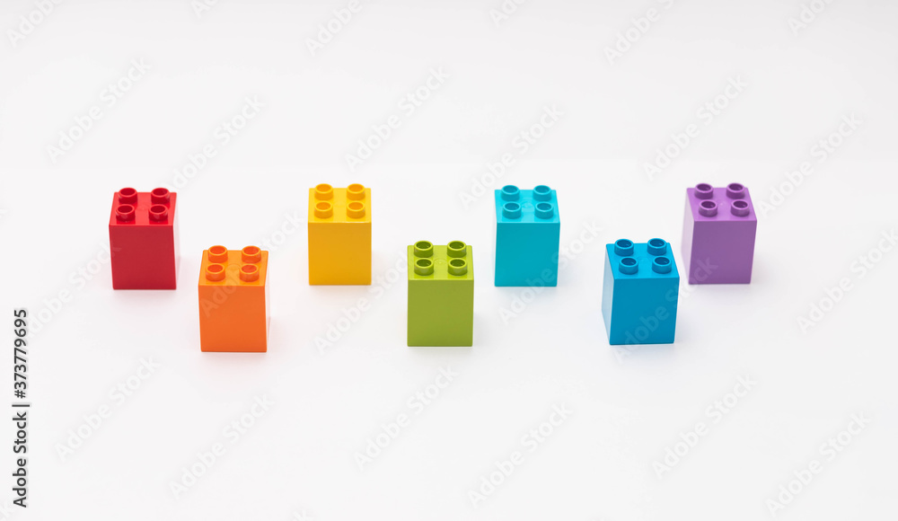Plastic building blocks isolated on white background. Blocks of colors ...