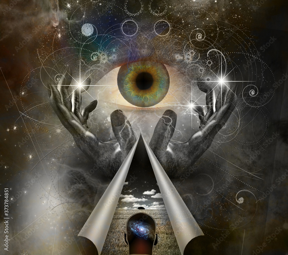 God Eye and hands of creator. 3D rendering Stock Illustration | Adobe Stock