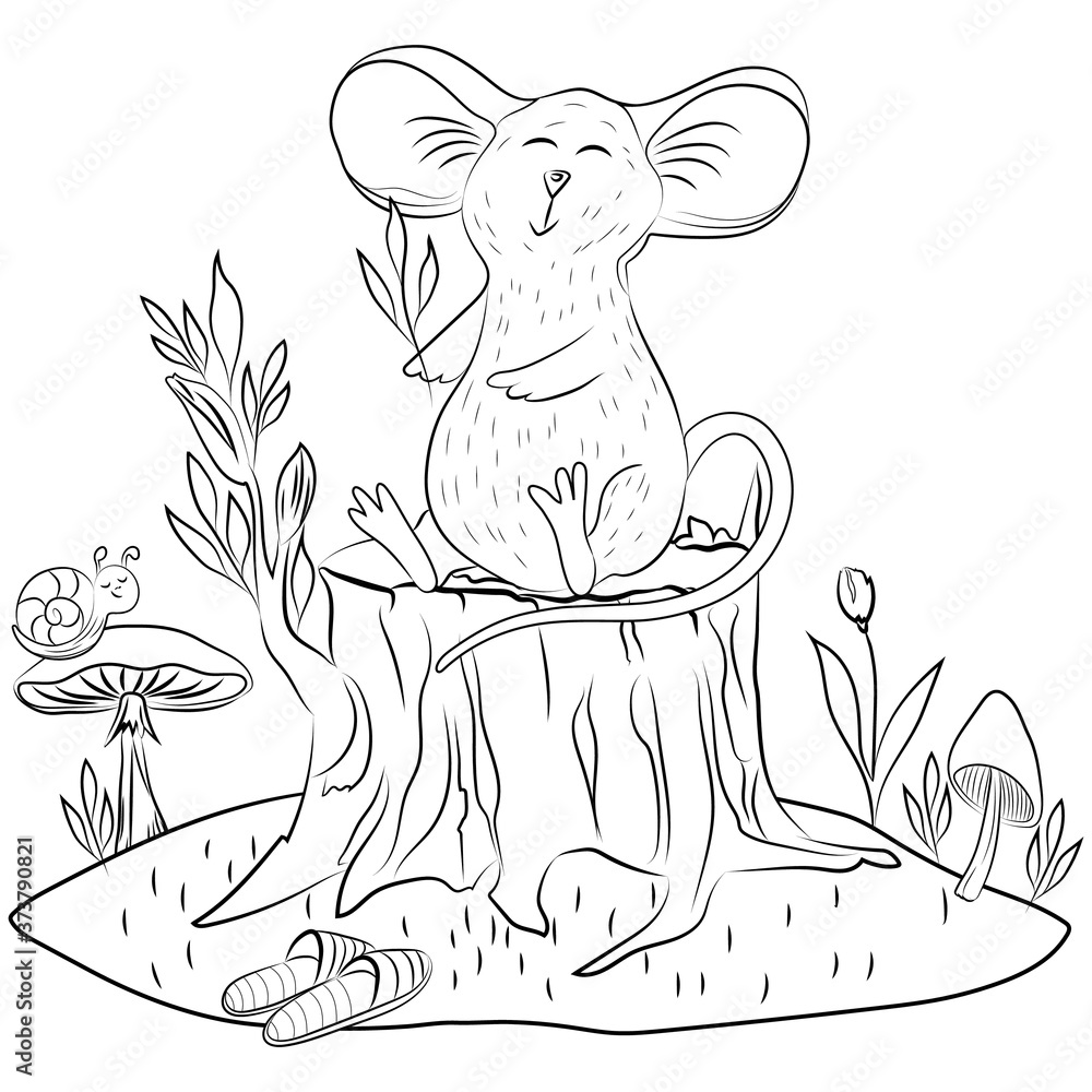 Cartoon vector mouse coloring page. Fully editable. Cute nursery mouse ...
