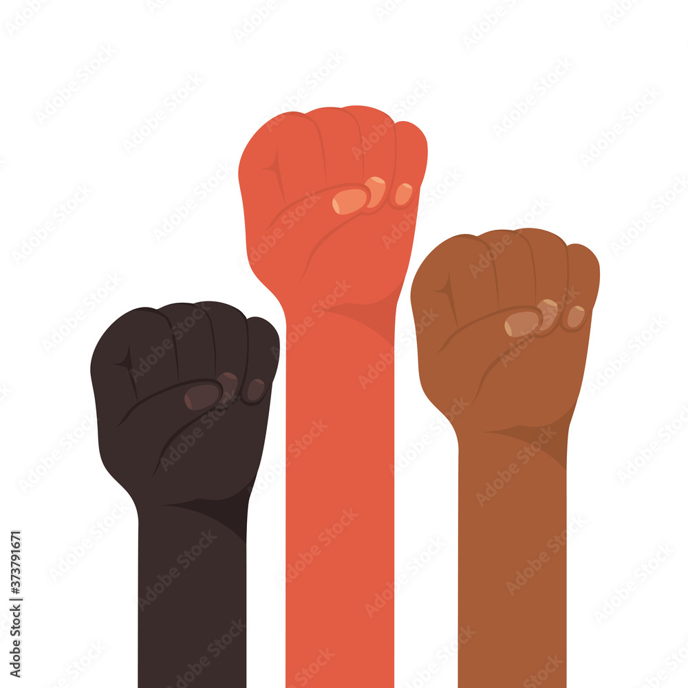 fist sign with hands of different types of skins design, diversity ...