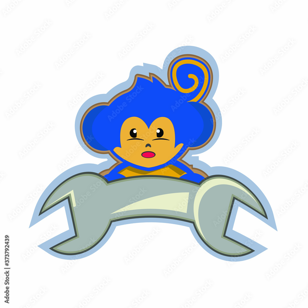 vector, cartoon illustration of monkey and key for automotive company ...