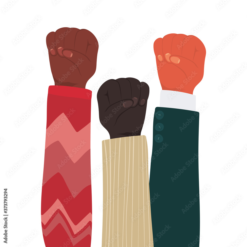 fist sign with hands of different types of skins design, diversity ...