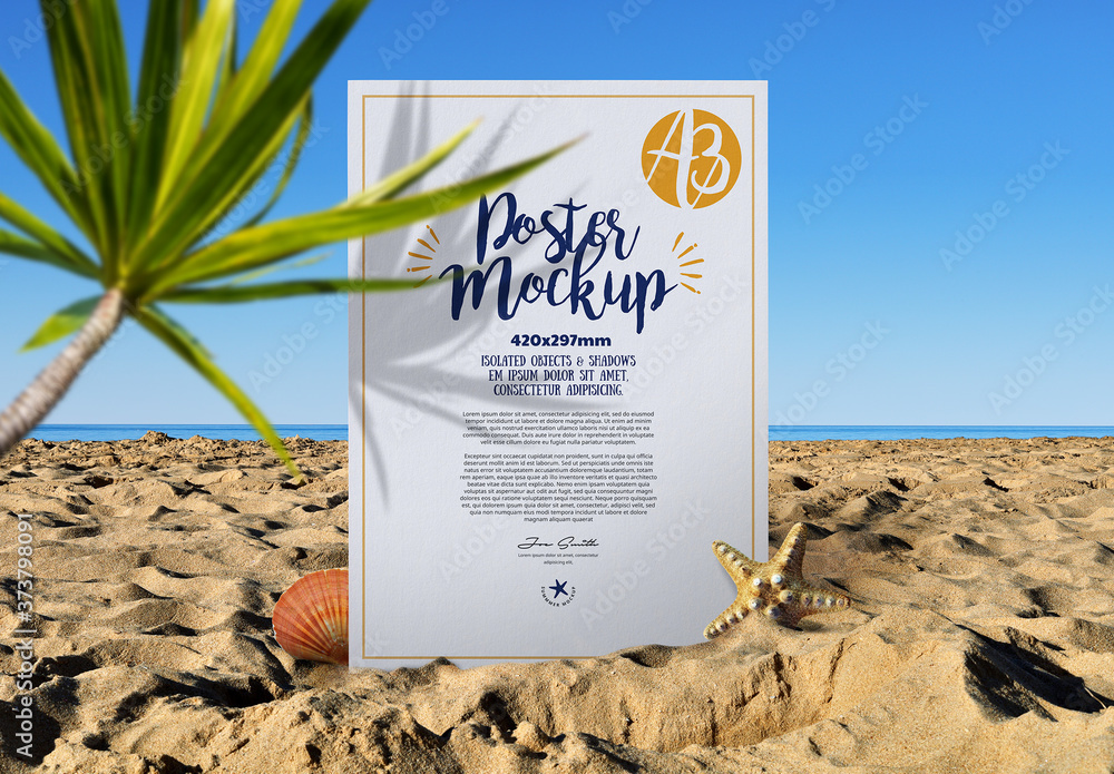 Beach Scene Poster Mockup Stock Template | Adobe Stock