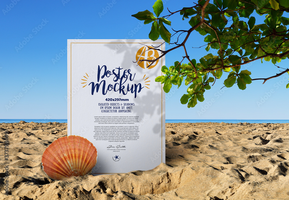 Beach Scene Poster Mockup Stock Template | Adobe Stock