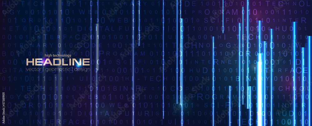 Futuristic technology neon abstract background with binary code numbers ...
