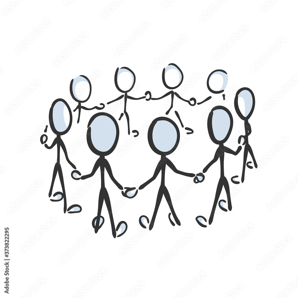 People circle, community human chain holding hands. Vector simple team ...