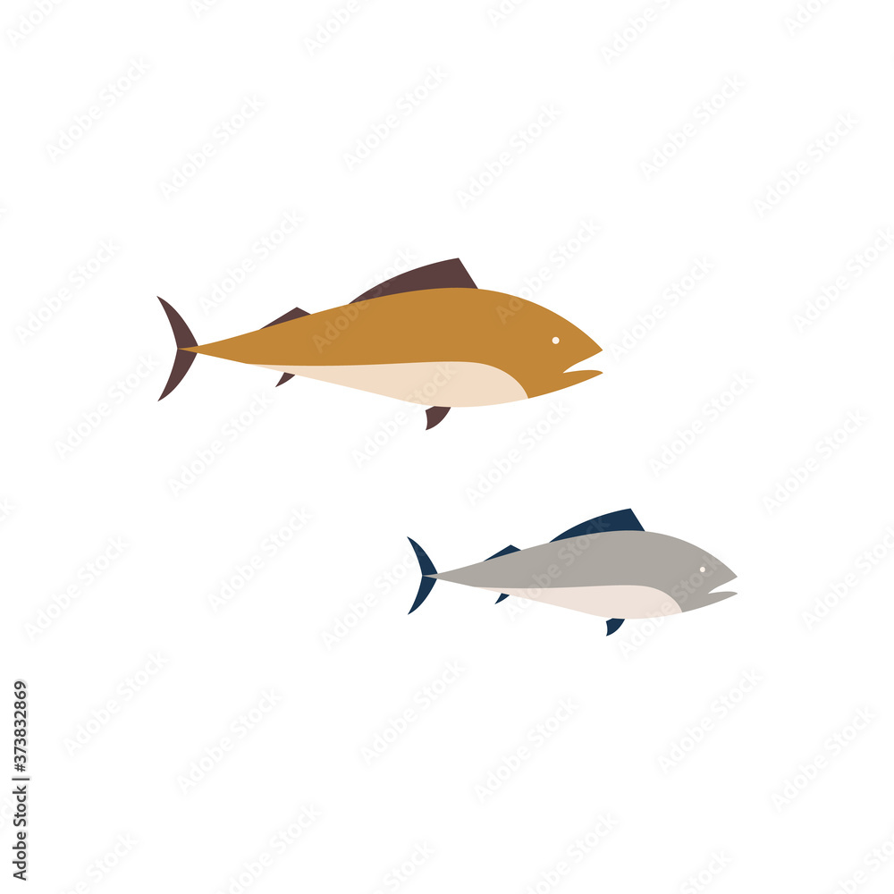 Cartoon fish characters icons set, flat vector illustration isolated on ...