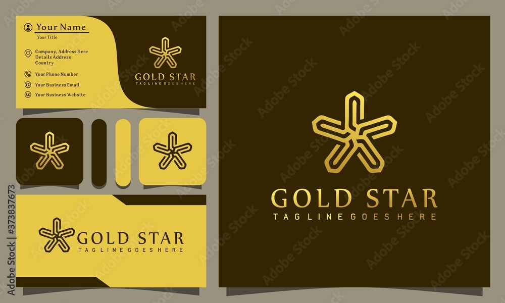 Gold elegant star luxury logos design vector illustration with line art ...