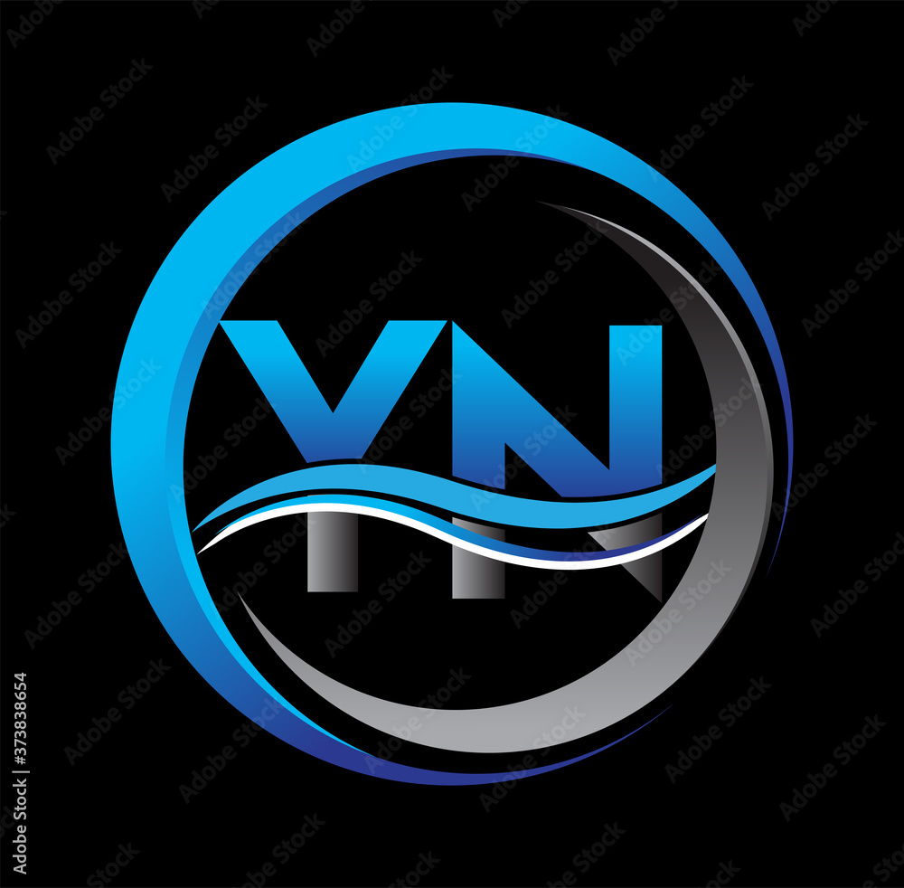 initial letter logo YN company name blue and grey color on circle and ...