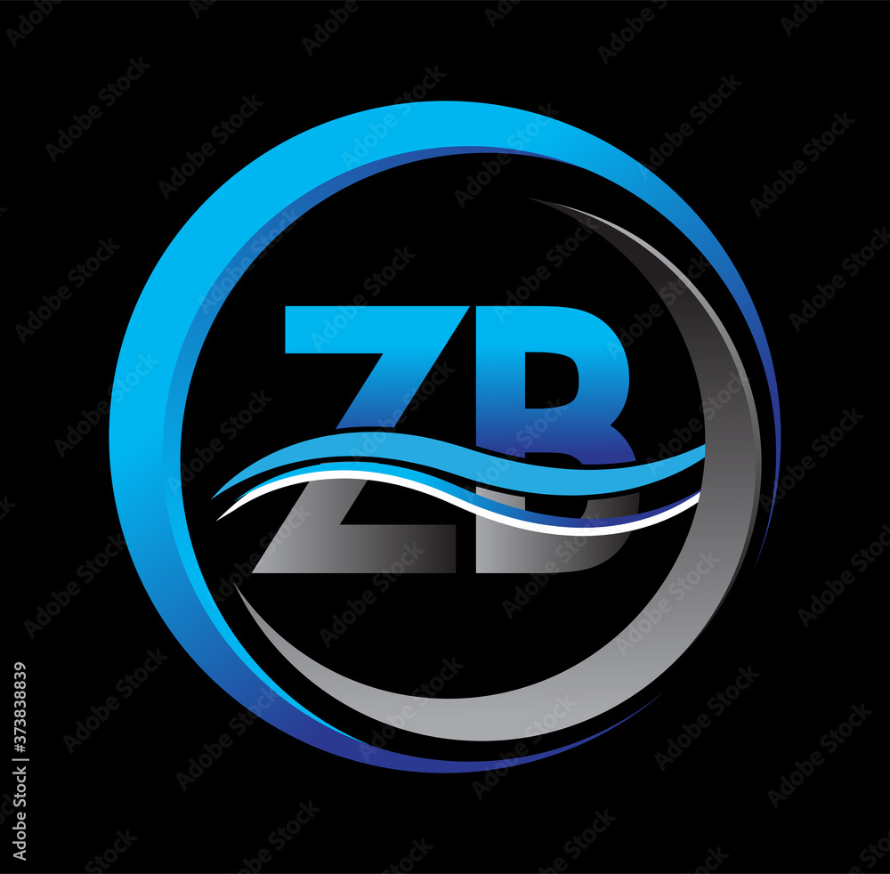 initial letter logo ZB company name blue and grey color on circle and ...