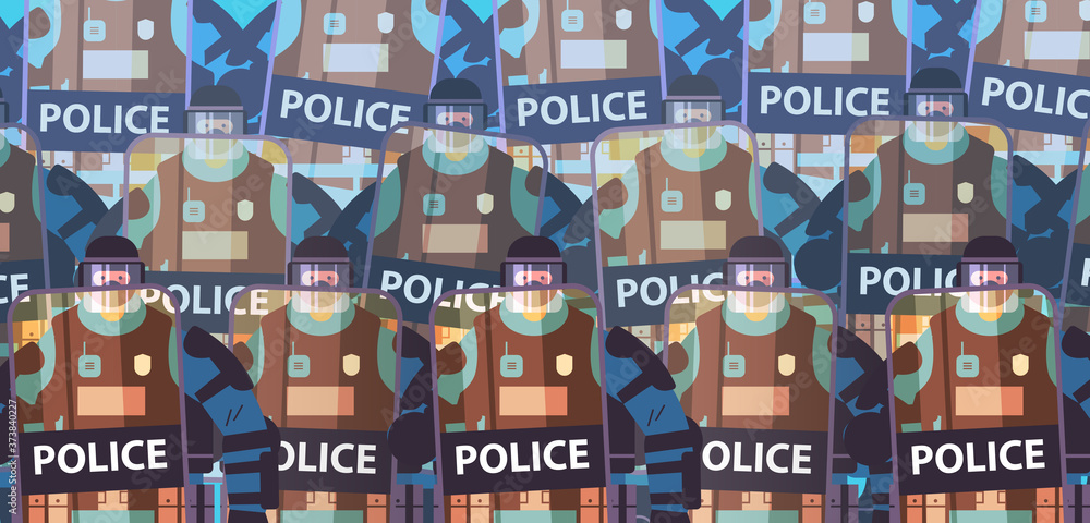 policemen in full tactical gear holding shields and batons riot police ...