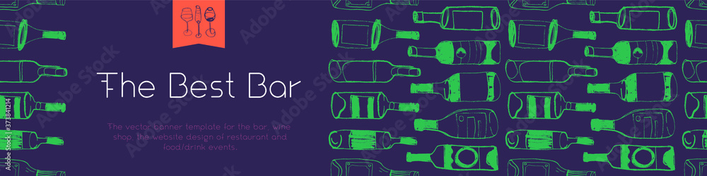 The Best Bar vector banner. Bottles pattern for alcohol bar. Vivid ...