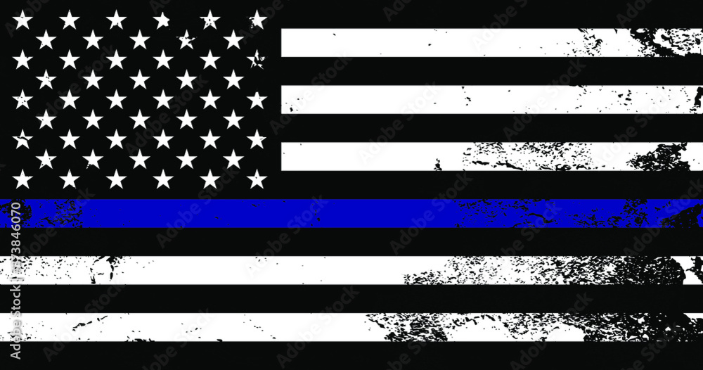 American flag with police support symbol, Thin blue line. American ...